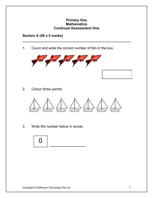 Primary One Mathematics Continual Assessment ... - FreeExamPapers