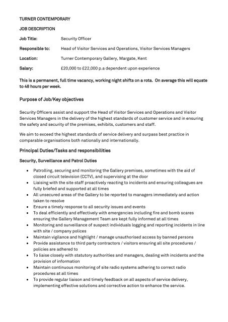 Purpose of Job/Key objectives Principal Duties/Tasks and ...