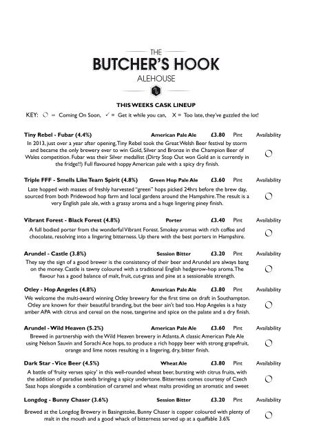 Butcher's Hook Drinks Menu 081014