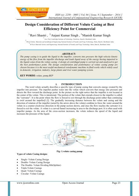 Design Consideration of Different Volute Casing at Best Efficiency ...