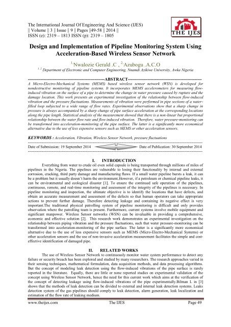 Design And Implementation Of Pipeline Monitoring System Using Acceleration Based Wireless Sensor