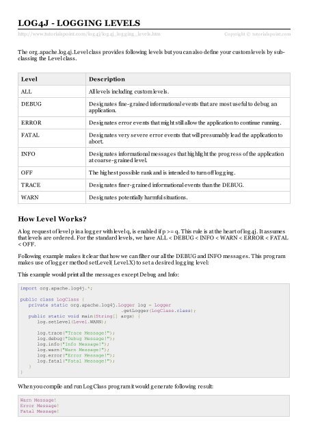 log4j| log4j Levels| Logging Levels| log4j Message ... - Tutorials Point