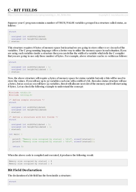 Bit Fields In C Tutorials Point