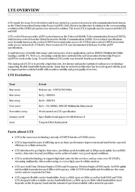 LTE Overview - Tutorials Point