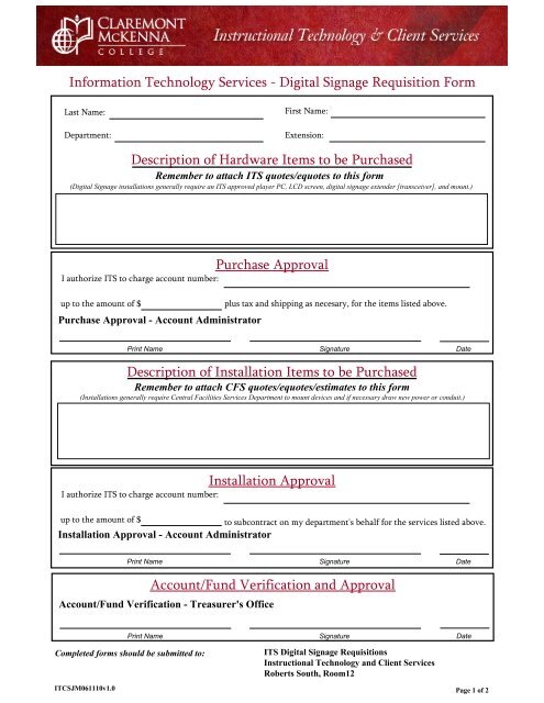ITS Digital Signage Requisition Form - Claremont McKenna College
