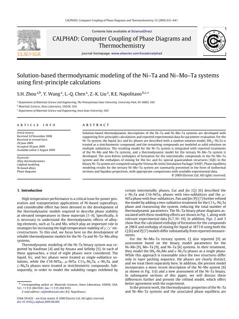 Computer Coupling Of Phase Diagrams And Thermochemistry Calp