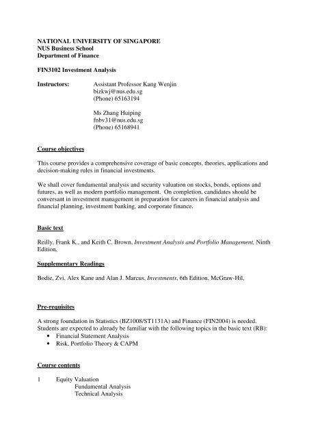 NATIONAL UNIVERSITY OF SINGAPORE NUS ... - NUS - BBA