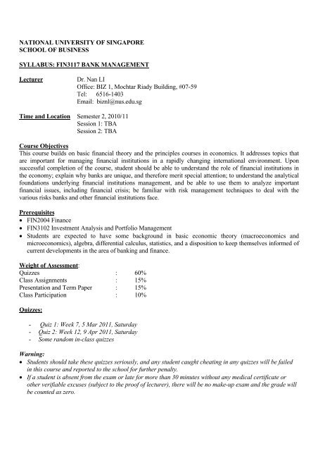 NATIONAL UNIVERSITY OF SINGAPORE - NUS - BBA