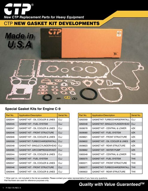 CTP Gasket Kits for More Engines - Costex Tractor Parts