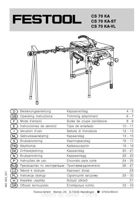 Festool CS 70 KA, CS 70 ST, CS 70 VL User Manual - Ideal Tools