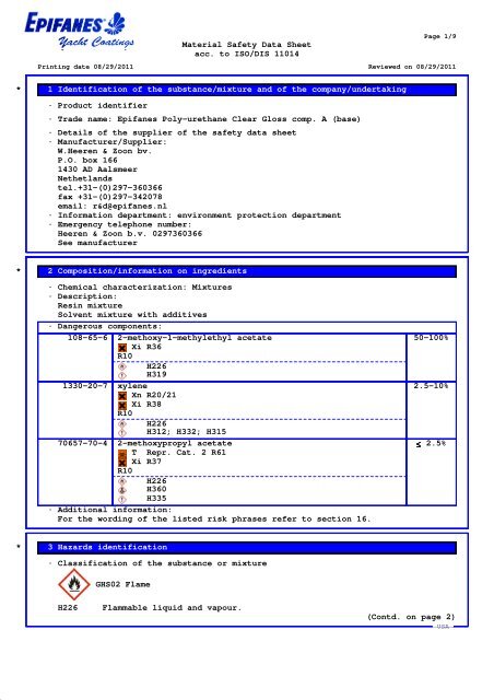 Polyurethane Gloss Clear Base MSDS Sheet - Jamestown Distributors