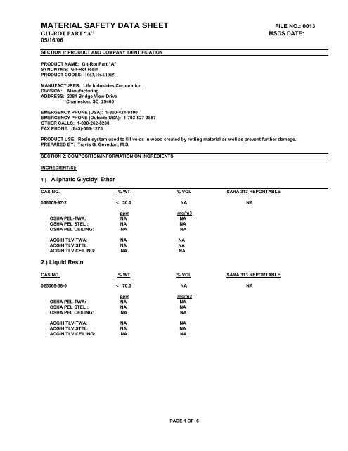 MSDS BoatLife Git-Rot Part - Jamestown Distributors
