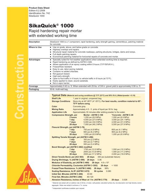 Sikaquick 1000 Product Data Sheet - Jamestown Distributors