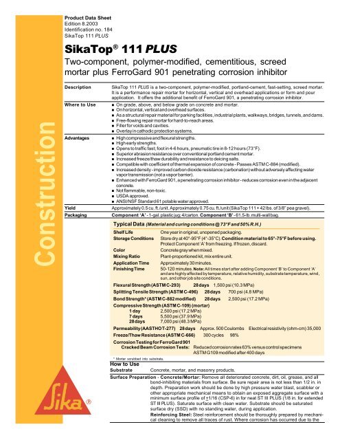 Product Data Sheet - Construction Materials & Supplies