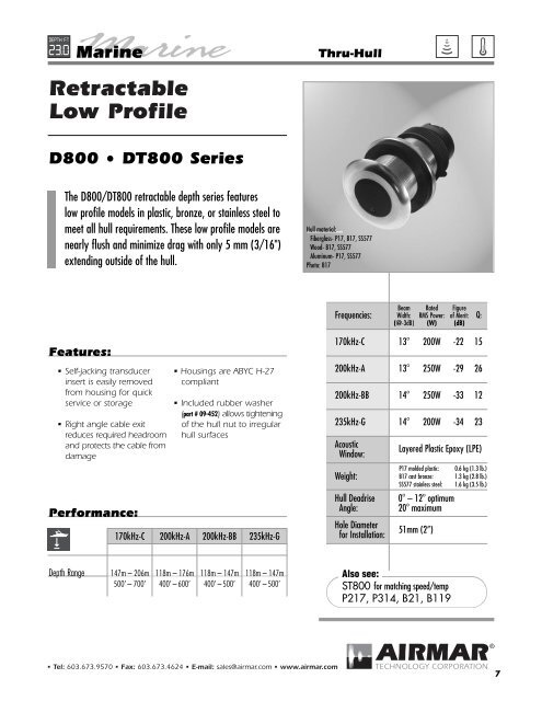 Raymarine Model B17 Specifications - Jamestown Distributors