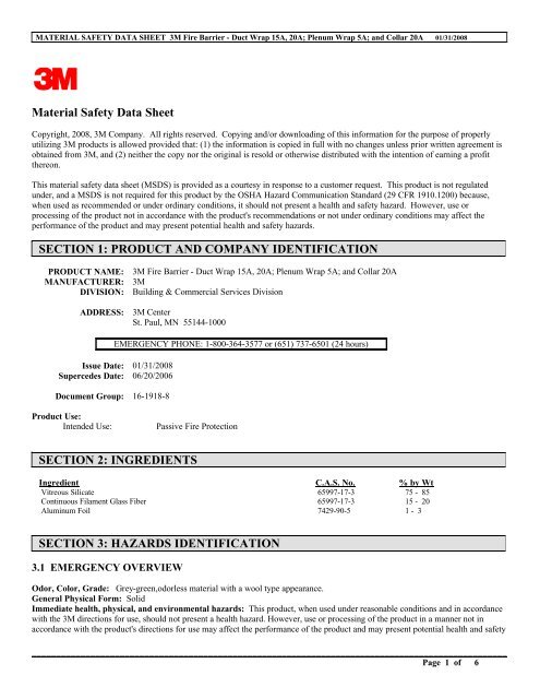 Material Safety Data Sheet SECTION 1: PRODUCT AND ... - 3M