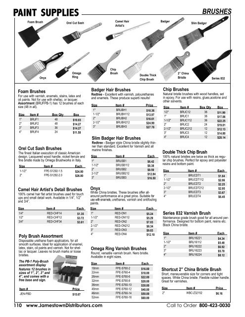 supplies paint brushes - Jamestown Distributors