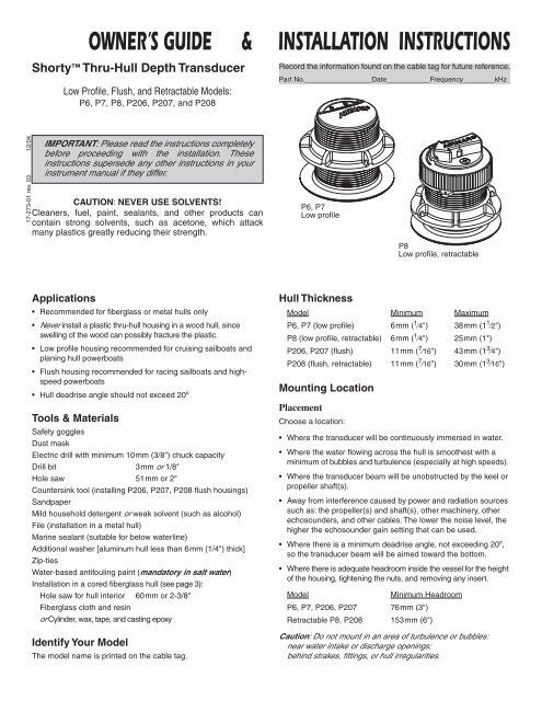 Raymarine Model P7 Low Profile Transducer Owner's Guide ...