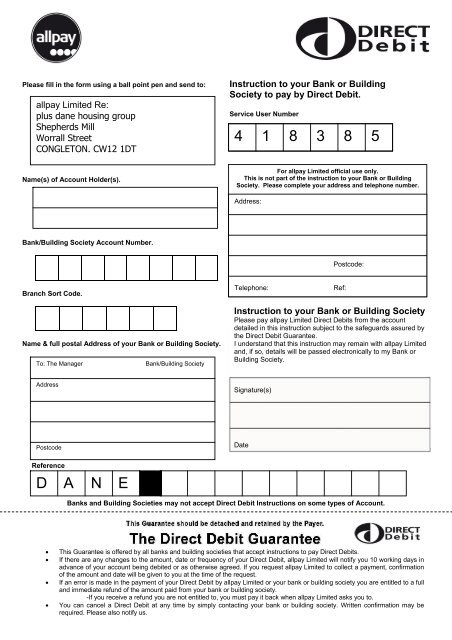 Direct Debit Payment Details - Dane Group
