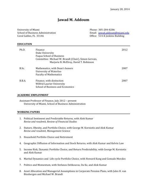 Curriculum Vitae - University of Miami