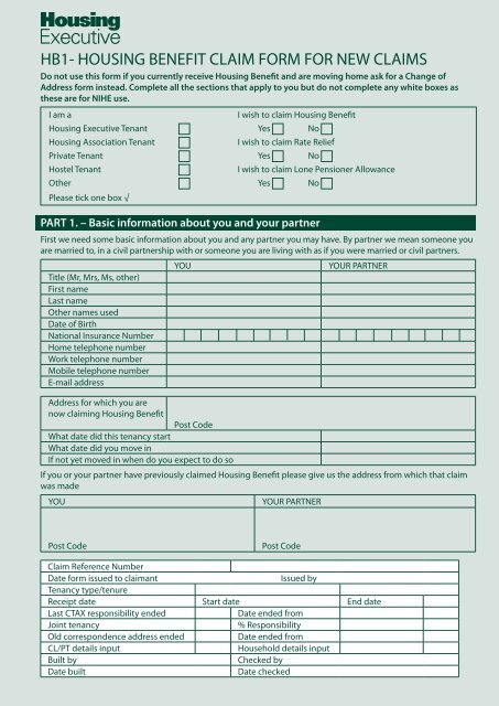 HB1 Housing Benefit Claim Form for New Claims - Northern Ireland ...