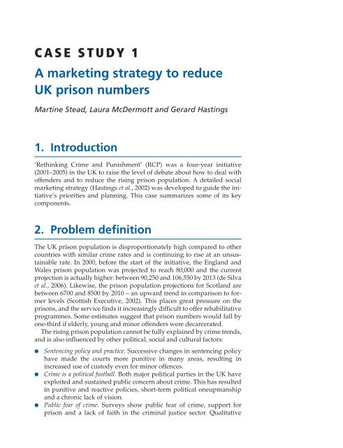 CASE STUDY 1 A marketing strategy to reduce UK prison numbers