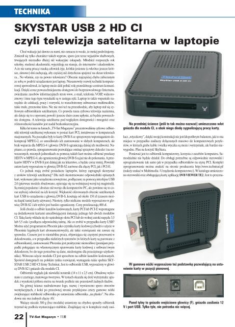 SKYSTAR USB 2 HD CI czyli telewizja satelitarna w ... - tv sat magazyn