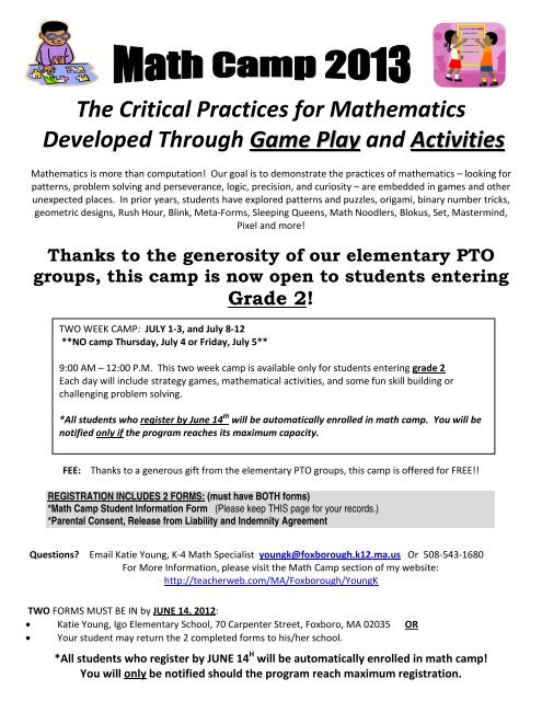 Summer Math Camp for Grade 2 (2013) - Foxborough Public Schools