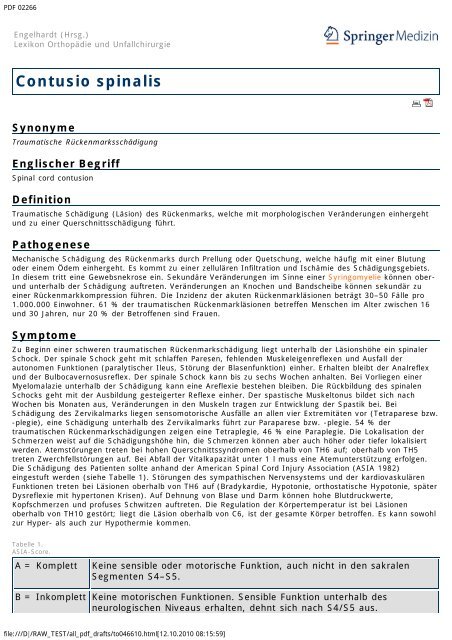 Contusio spinalis - Engelhardt Lexikon OrthopÃ¤die und Unfallchirurgie