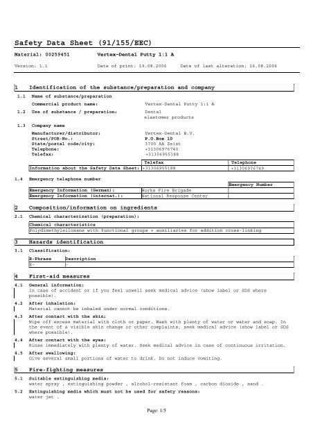 Safety Data Sheet (91/155/EEC)