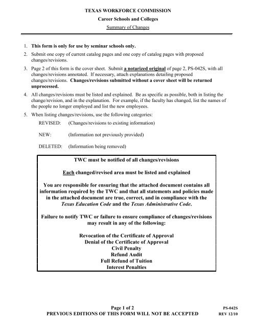 Form PS-042S - Texas Workforce Commission