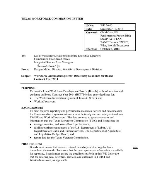 WD Letter 36-13: Workforce Automated Systems' Data Entry ...