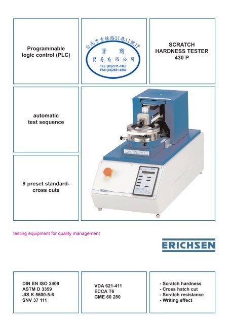 SCRATCH HARDNESS TESTER 430 P automatic test sequence ...
