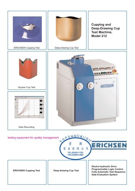 Cupping and Deep-Drawing Cup Test Machine, Model 212