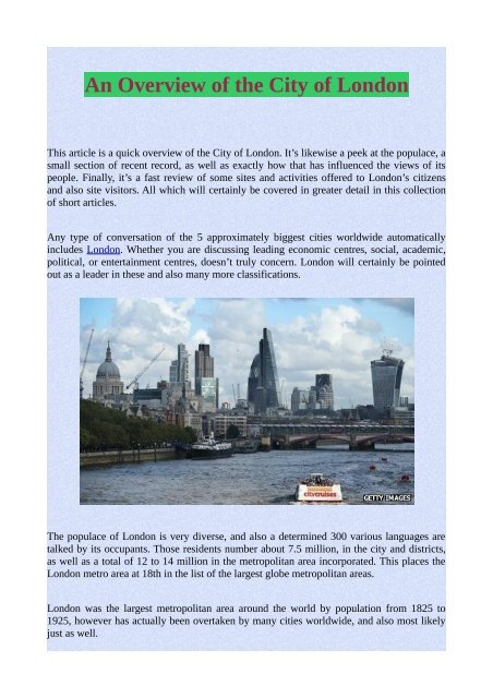 An Overview of the City of London