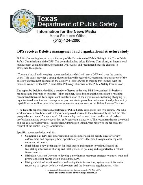 DPS receives Deloitte management and organizational structure study