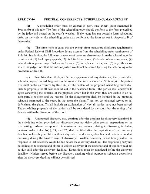 RULE CV-16. PRETRIAL CONFERENCES; SCHEDULING ...