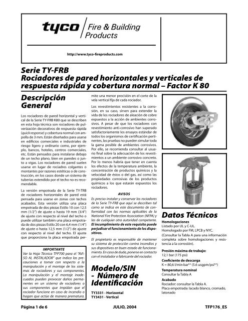 InstalaciÃ³n - Tyco Fire Products