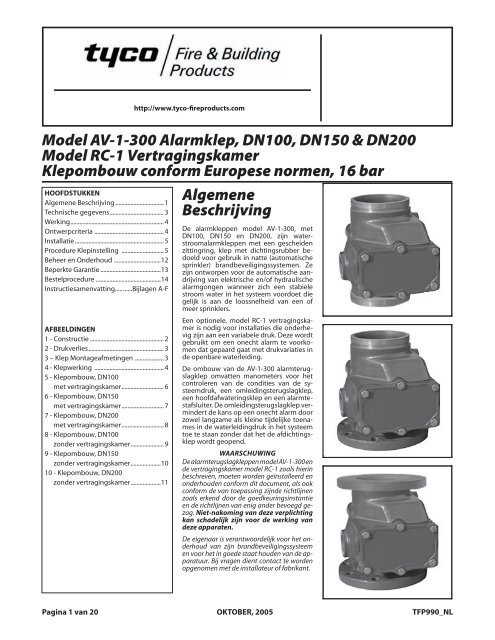 Model AV-1-300 Alarmklep, DN100, DN150 & DN200 Model RC-1 ...