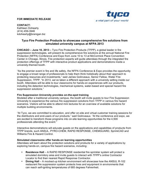 Tyco Fire Protection Products to showcase comprehensive fire ...