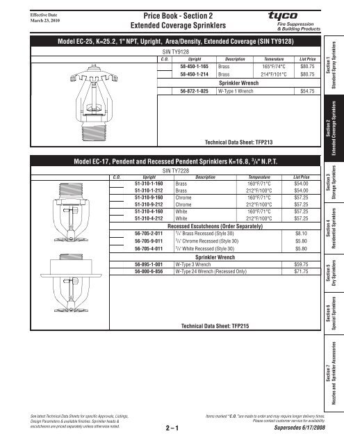 Section 2 Extended Coverage Sprinklers - Tyco Fire Products