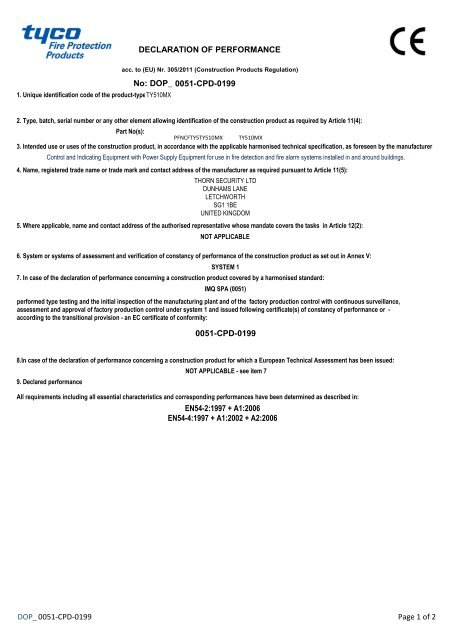 Dop 0051 Cpd 0199 Ty510mx Declaration Of Performance