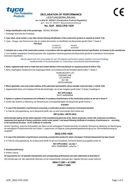 No: DoP_ DECLARATION OF PERFORMANCE ...