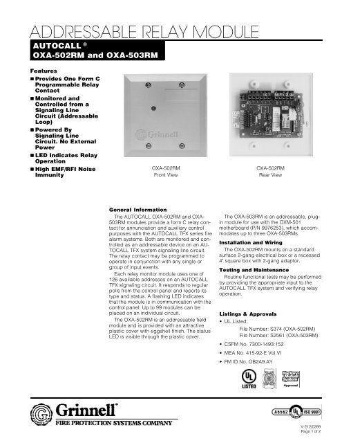Datasheet 212 Addressable Relay Module
