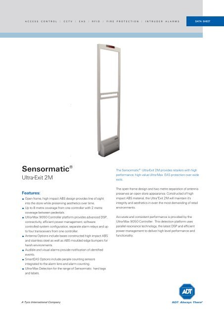 PSE041A.Sensormatic® Ultra•Exit 2M ADT UK branded datasheet