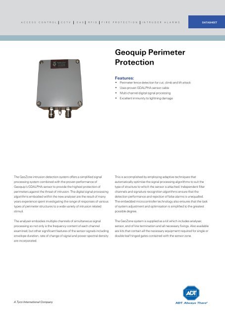 Geoquip Perimeter Protection - ADT UK Branded Datasheet (216k)