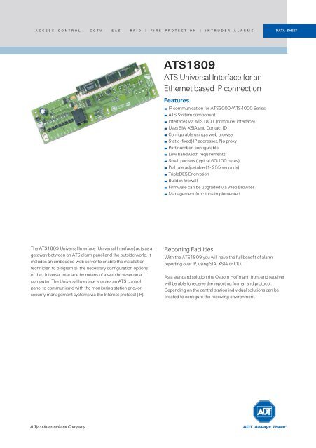 ATS1809 ATS Universal Interface for an Ethernet based IP connection