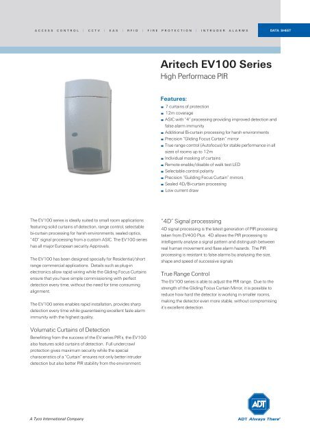 Aritech EV100 Series High Performace PIR - Tyco EMEA / ADT ...