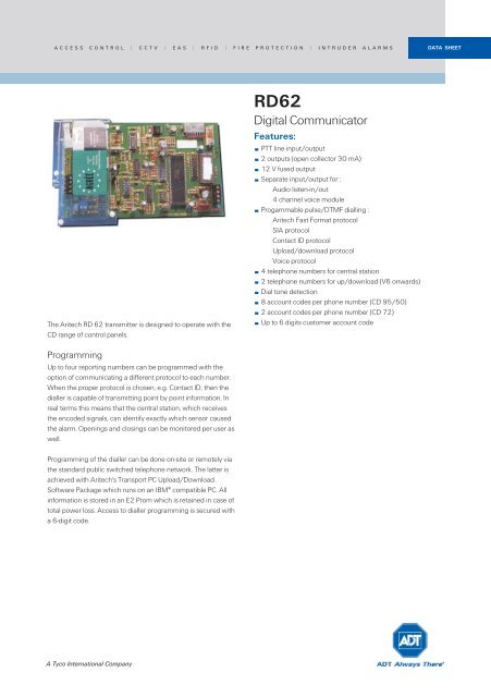 RD 62 Digital Communicator - ADT Europe Branded Datasheet