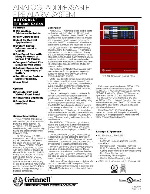 Datasheet 282 Analog, Addressable Fire Alarm System
